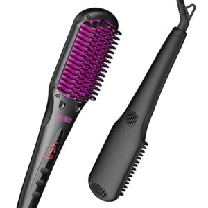 tymo lonic hair straightener brush | enhanced straightening brush with 16 temps | anti frizz hot brush to smooth hair | anti-scald safety design & easy to use for women | dual voltage for travel