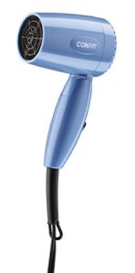 conair travel hair dryer with dual voltage, 1600w compact hair dryer with folding handle, travel blow dryer