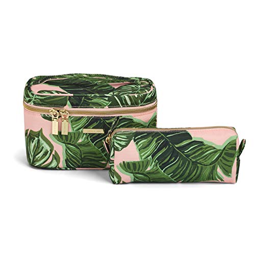 Conair Travel Makeup Bag, Large Toiletry and Cosmetic Bag, Perfect Size for Use At Home or Travel, Train Case Shape in Pink Palm Print