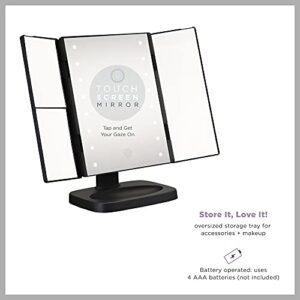 Conair Reflections Tri-Panel LED Lighted Vanity Makeup Mirror, 1x/2x/3x magnification, Matte Black finish