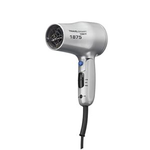 conair 1875 watt compact dual voltage travel hair dryer with folding handle, grey