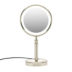 conair reflections double-sided led lighted tabletop mount vanity makeup mirror, 1x/10x magnification, satin nickel