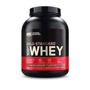 optimum nutrition gold standard 100% whey protein powder, extreme milk chocolate, 5 pound (packaging may vary)