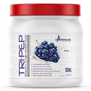 metabolic nutrition – tripep – tri-peptide branch chain amino acid, bcaa powder, pre intra post workout supplement, grape, 400 grams (40 servings)