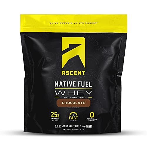 Ascent Native Fuel Whey Protein Powder - Post Workout Whey Protein Isolate, Zero Artificial Ingredients, Soy & Gluten Free, 5.7g BCAA, 2.7g Leucine, Essential Amino Acids, Chocolate 4 lb