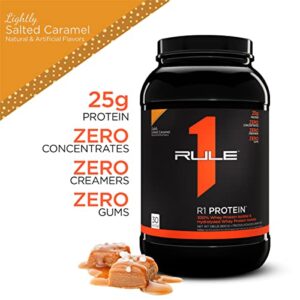 Rule One Proteins, R1 Protein - Lightly Salted Caramel, 25g Fast-Acting, Super-Pure 100% Isolate and Hydrolysate Protein Powder with 6g BCAAs for Muscle Growth and Recovery, 2lbs