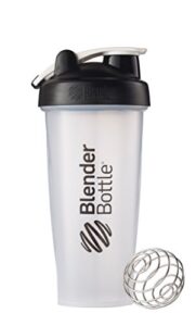 blenderbottle classic shaker bottle perfect for protein shakes and pre workout, 28-ounce, clear/black/white