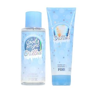 victoria’s secret pink cool & bright chilled body mist & lotion set