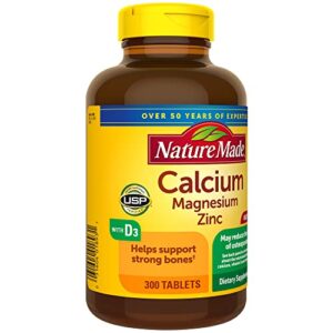 Nature Made Calcium Magnesium Zinc with Vitamin D3, Dietary Supplement for Bone Support, 300 Tablets