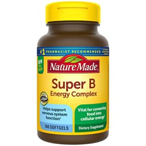 nature made super b energy complex, dietary supplement for brain cell function support, 160 softgels, 160 day supply