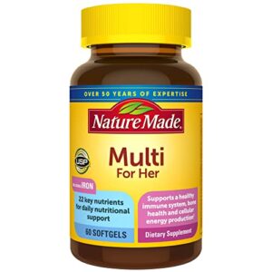 nature made multivitamin for her, women’s multivitamin for nutritional support, 60 softgels, 60 day supply