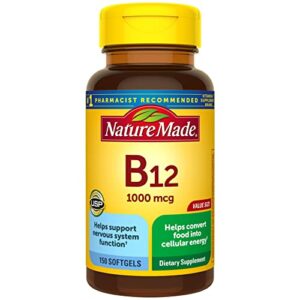 nature made vitamin b12 1000 mcg, dietary supplement for energy metabolism support, 150 softgels, 150 day supply