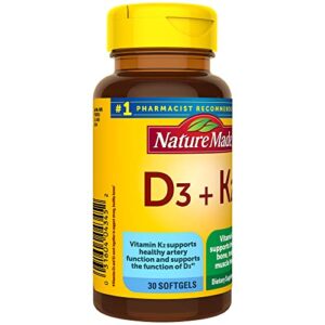 Nature Made Vitamin D3 K2, 5000 IU (125 mcg) Vitamin D, Dietary Supplement for Bone, Teeth, Muscle and Immune Health Support, 30 Softgels, 30 Day Supply