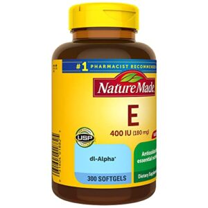 Nature Made Vitamin E 180 mg (400 IU) dl-Alpha, Dietary Supplement for Antioxidant Support, 300 Softgels, 300 Day Supply