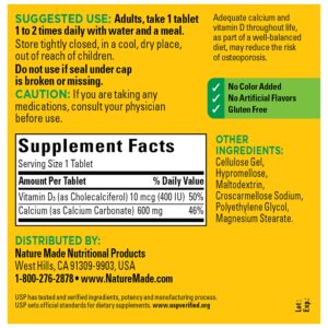 Nature Made Calcium 600 mg with Vitamin D3, Dietary Supplement for Bone Support, 220 Tablets