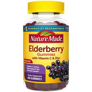 nature made elderberry with vitamin c and zinc, dietary supplement for immune support, 100 gummies, 50 day supply