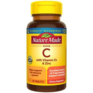 nature made super c with vitamin d3 and zinc, dietary supplement for immune support, 60 tablets, 60 day supply