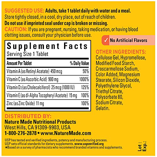 Nature Made Super C with Vitamin D3 and Zinc, Dietary Supplement for Immune Support, 60 Tablets, 60 Day Supply