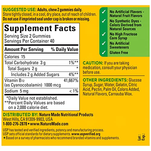 Nature Made Energy B12 1000 mcg, Dietary Supplement for Energy Metabolism Support, 80 Gummies, 40 Day Supply