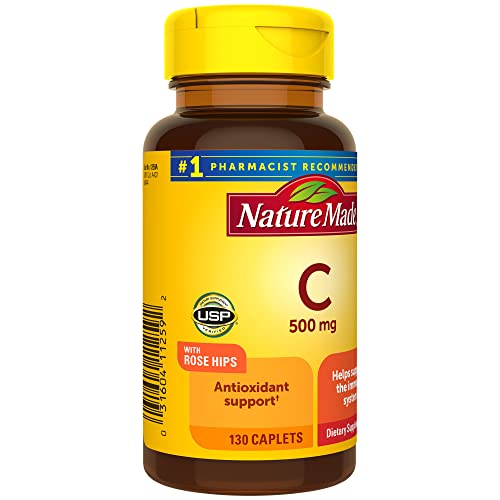 Nature Made Vitamin C 500 mg with Rose Hips, Dietary Supplement for Immune Support, 130 Caplets, 130 Day Supply