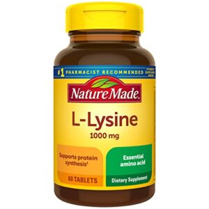 nature made l-lysine 1000 mg, dietary supplement, 60 tablets, 60 day supply