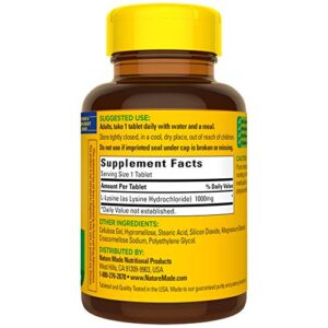 Nature Made L-Lysine 1000 mg, Dietary Supplement, 60 Tablets, 60 Day Supply