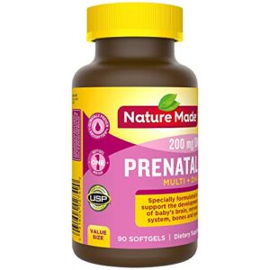 Nature Made Prenatal with Folic Acid + DHA, Prenatal Vitamin and Mineral Supplement for Daily Nutritional Support, 90 Softgels, 90 Day Supply