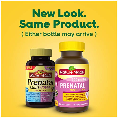 Nature Made Prenatal with Folic Acid + DHA, Prenatal Vitamin and Mineral Supplement for Daily Nutritional Support, 90 Softgels, 90 Day Supply