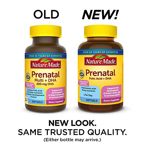 Nature Made Prenatal with Folic Acid + DHA, Prenatal Vitamin and Mineral Supplement for Daily Nutritional Support, 90 Softgels, 90 Day Supply