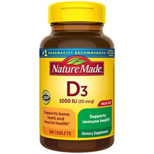 nature made vitamin d3 1000 iu (25 mcg), dietary supplement for bone, teeth, muscle and immune health support, 300 tablets, 300 day supply