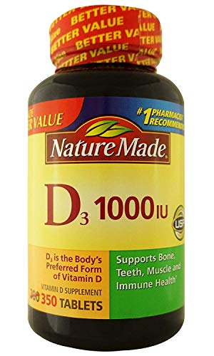 Nature Made Vitamin D3 Dietary Supplement Tablets, 1000IU, 350 count, Packaging May Vary