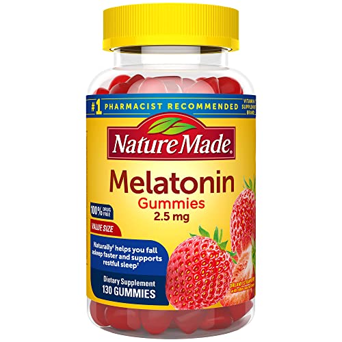 Nature Made Melatonin 2.5 mg Gummies, 100% Drug Free Sleep Aid for Adults, 130 Gummies, 130 Day Supply