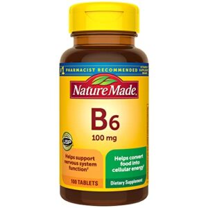 nature made vitamin b6 100 mg, dietary supplement for energy metabolism support, 100 tablets, 100 day supply