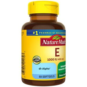 Nature Made Vitamin E 450 mg (1000 IU) dl-Alpha Softgels, 60 Count for Antioxidant Support