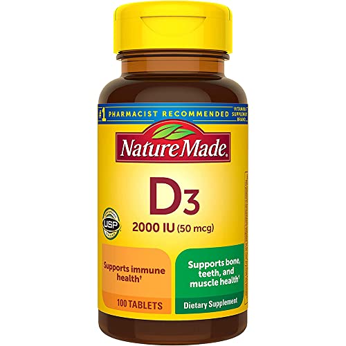 Nature Made Vitamin D3 2000 IU (50 mcg), Dietary Supplement Bone Teeth Muscle and Immune Health Support 100 Tablets ( Pack of 1)