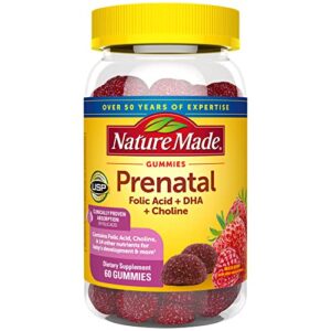 nature made prenatal gummies with dha and folic acid, prenatal vitamin and mineral supplement for daily nutritional support, 60 gummies, 30 day supply