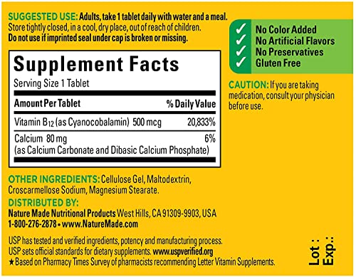 Nature Made Vitamin B-12 500 mcg Tablets 100 ea (Pack of 2)