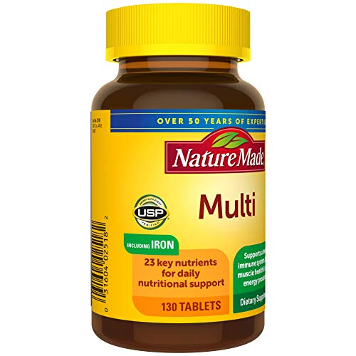 Nature Made Multivitamin Tablets with Vitamin D3 and Iron, 130 Count for Daily Nutritional Support