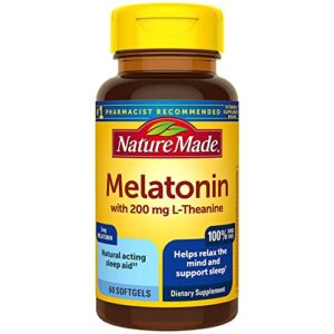 nature made melatonin + l-theanine 200mg, softgels 60 caplets (pack of 2)