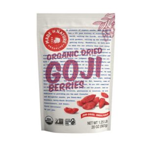 made in nature | organic sun dried goji berries | non-gmo, unsulfured vegan snack | 20oz bag (pack of 1)