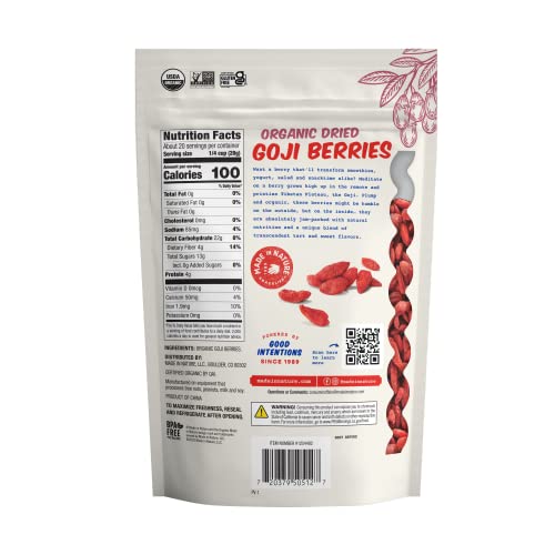 Made in Nature | Organic Sun Dried Goji Berries | Non-GMO, Unsulfured Vegan Snack | 20oz Bag (Pack of 1)