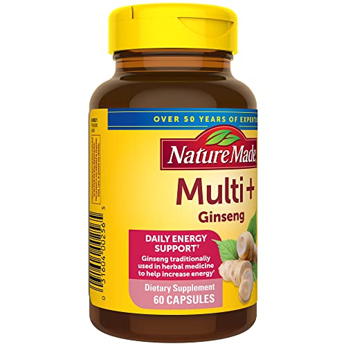 Nature Made Multi + Ginseng, Multivitamin for Women and Men, Daily Energy Supplement, One Per Day, 60 Capsules