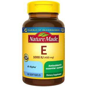 nature made vitamin e 450 mg (1000 iu) dl-alpha, dietary supplement for antioxidant support, 60 softgels (pack of 3)