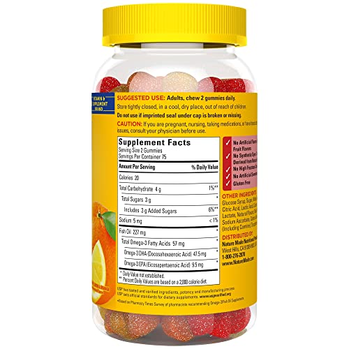 Nature Made Fish Oil Gummies, Omega 3 Fish Oil Supplements, Healthy Heart Support, 150 Gummies, 75 Day Supply