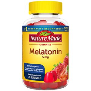 nature made melatonin 5mg, 100% drug free sleep aid for adults, 70 gummies, 70 day supply