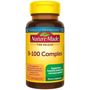 nature made time release vitamin b-100 high potency b complex, dietary supplement for nervous system function support, 60 time release tablets, 60 day supply