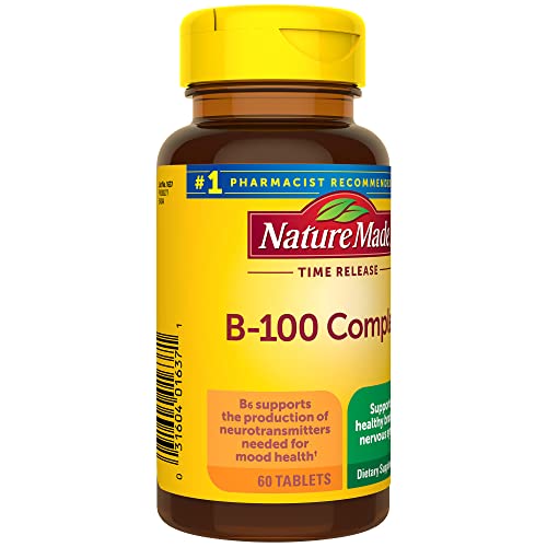 Nature Made Time Release Vitamin B-100 High Potency B Complex, Dietary Supplement for Nervous System Function Support, 60 Time Release Tablets, 60 Day Supply