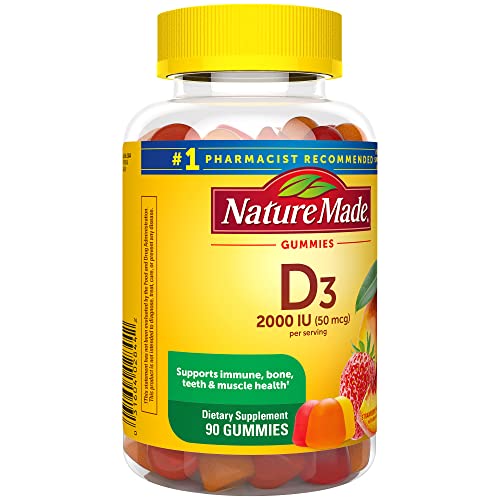 Nature Made Vitamin D3 2000 IU (50 mcg) per serving, Dietary Supplement for Bone, Teeth, Muscle and Immune Health Support, 90 Gummies, 45 Day Supply