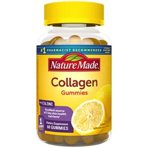 nature made collagen gummies with vitamin c, zinc and biotin, hydrolyzed collagen peptides supplement for healthy skin support, 60 gummies, 60 day supply