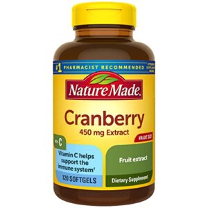 nature made cranberry with vitamin c, dietary supplement for immune and antioxidant support, 120 softgels, 60 day supply